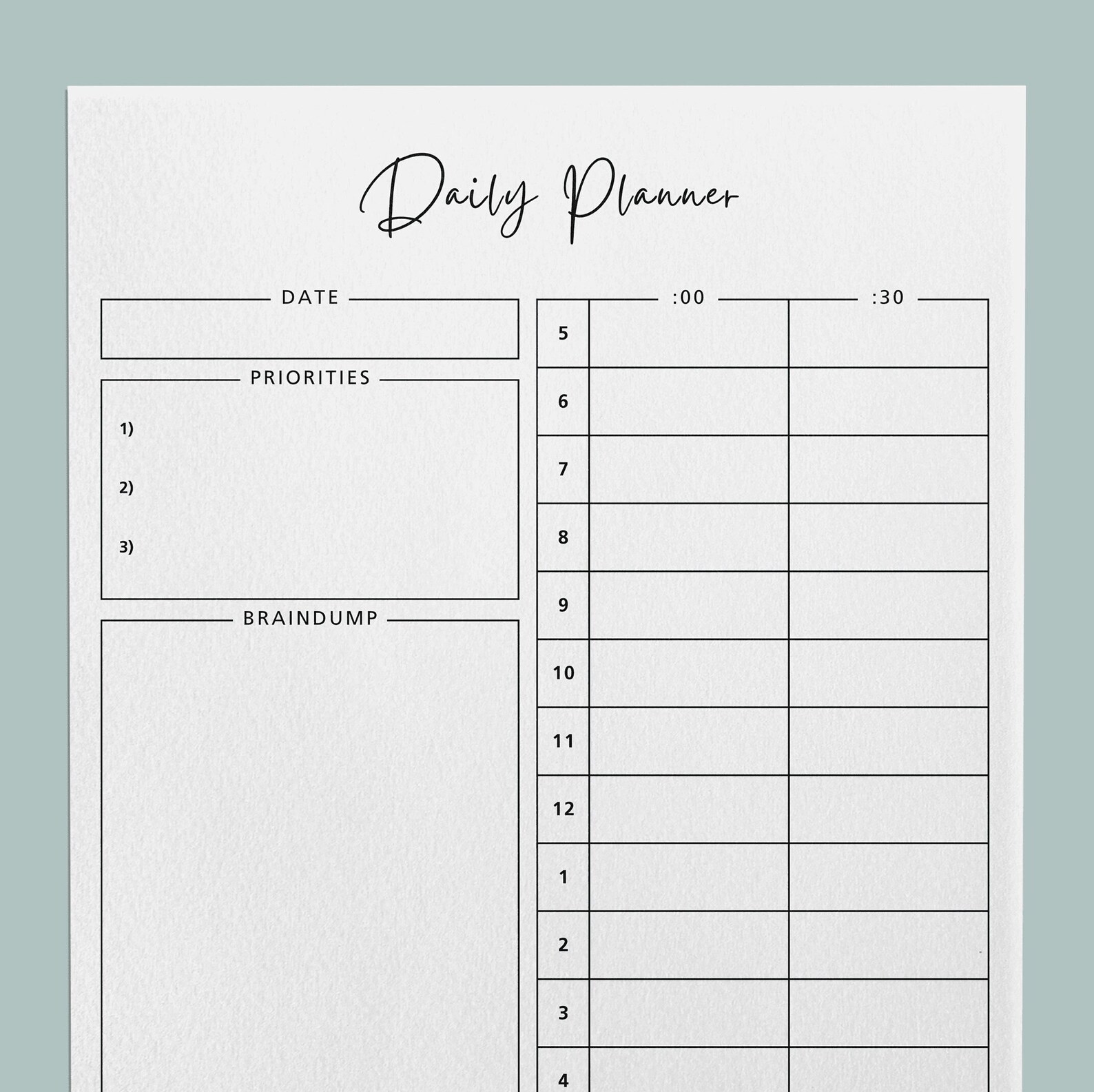 Undated Daily Planner Printable Timeboxing Template PDF Digital Planner ...