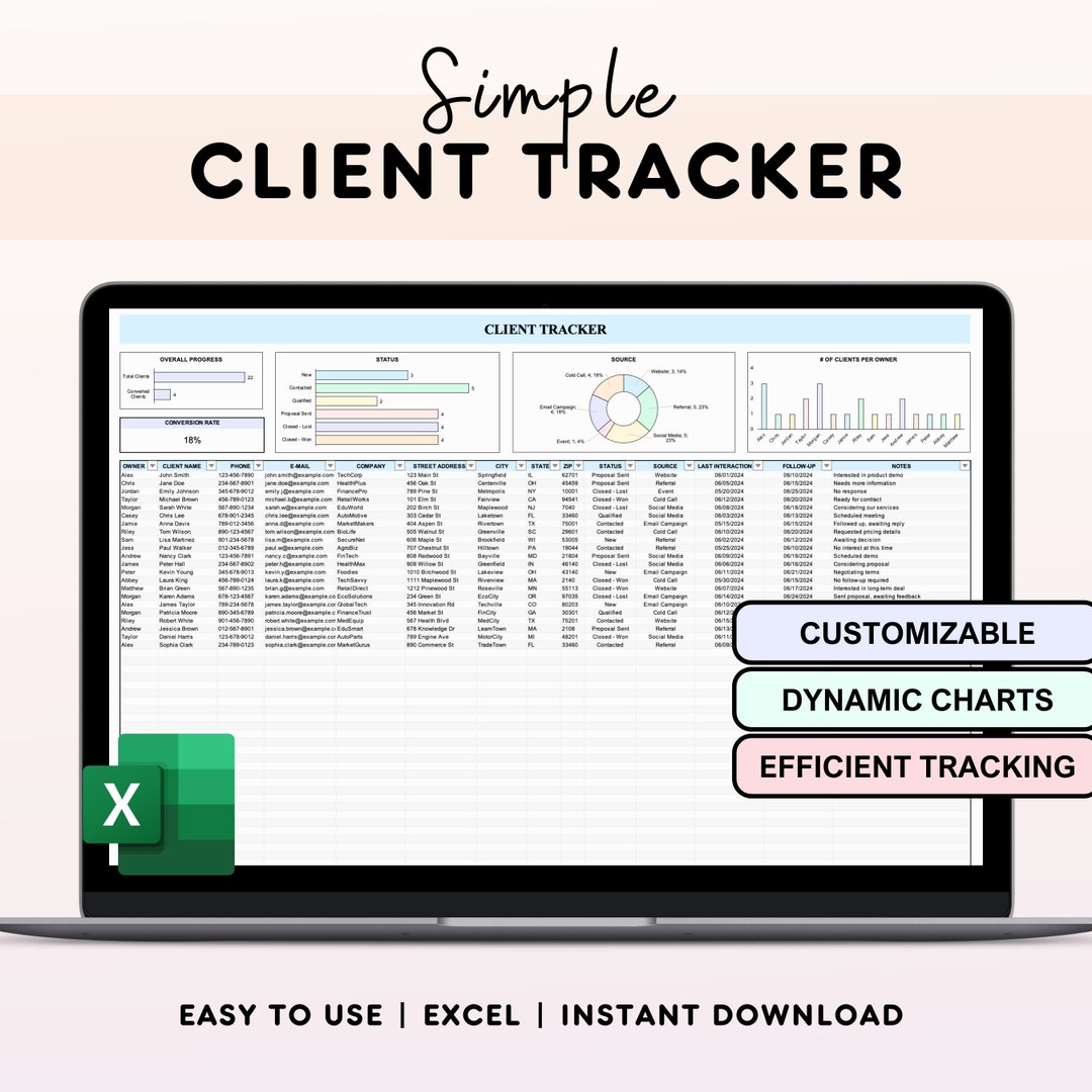 Client Tracker Excel Spreadsheet, Customer Tracking Spreadsheet Sales Tracker for Small ...