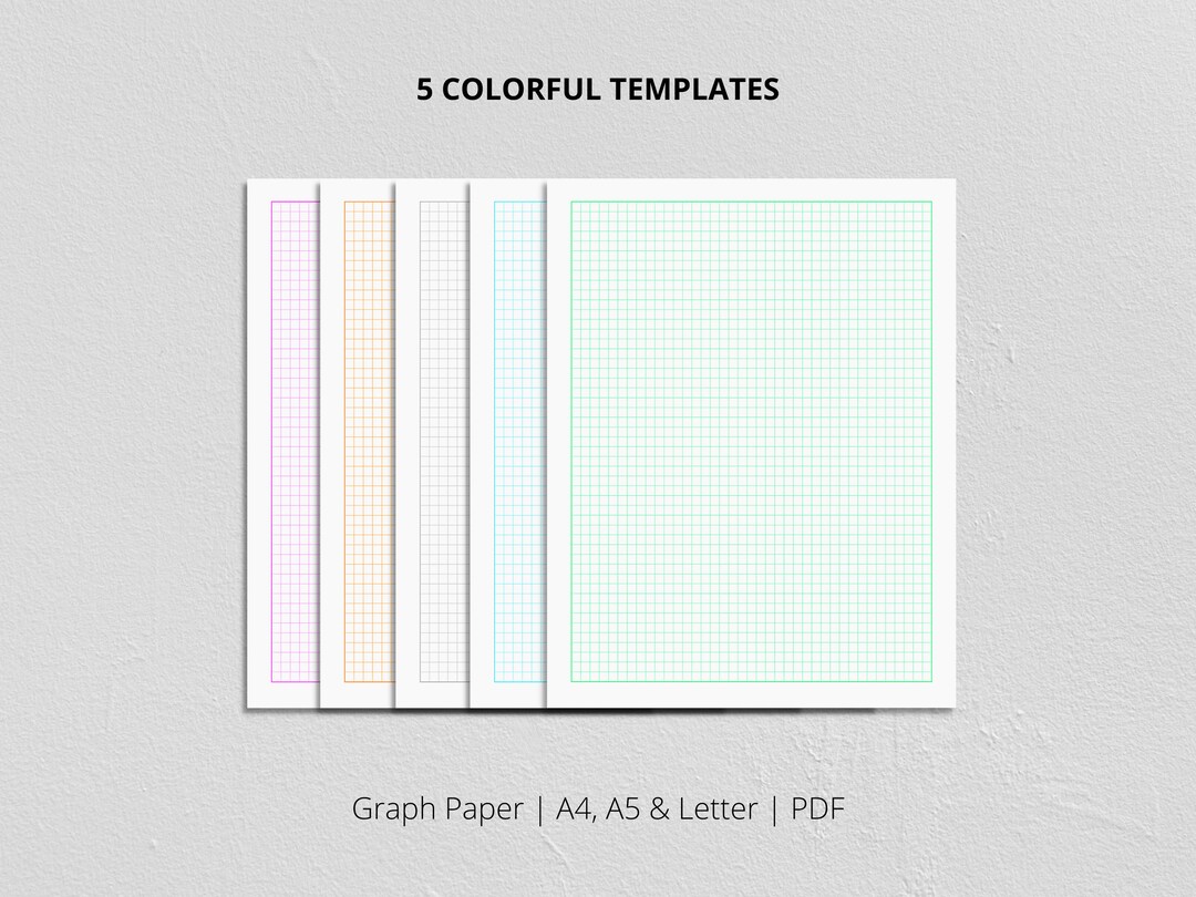 5 Printable Colorful Graph Paper Pack 5mm Graph Grid Notebook Pages for ...