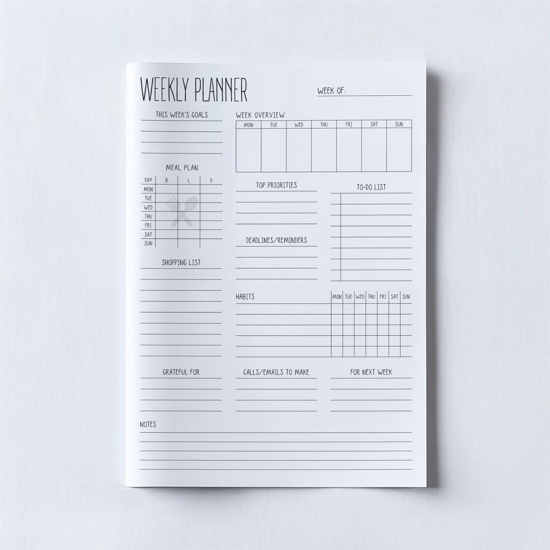 Minimalist Weekly Planner Printable: Undated A4 & Letter (PDF) - Etsy