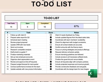 EDITABLE To-do List Excel Template Daily Weekly Monthly Annually Task ...