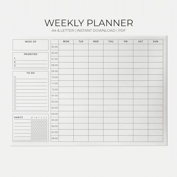 Weekly Planner Template A4