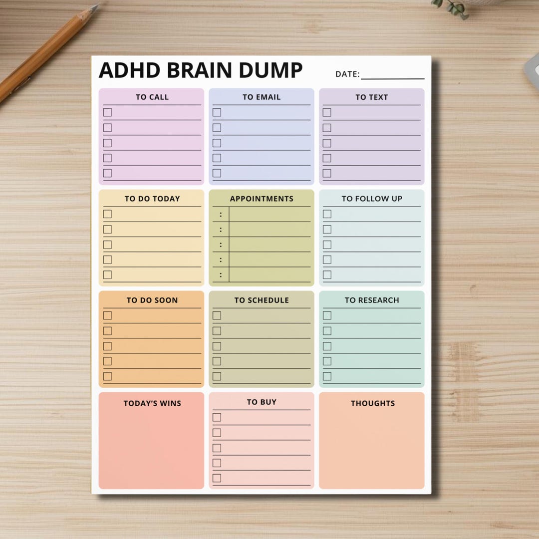 ADHD Brain Dump Pad 8.5x11" – Large Daily Planner Notepad With ...