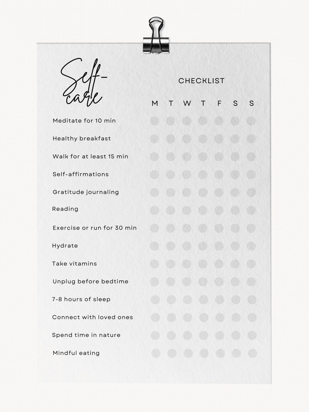 Self Care Checklist Daily Printable And Digital Selfcare Etsy Uk