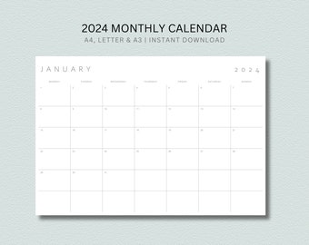 2024 Calendar Printable Minimalist Calendar PDF Monthly Planner 2024 ...