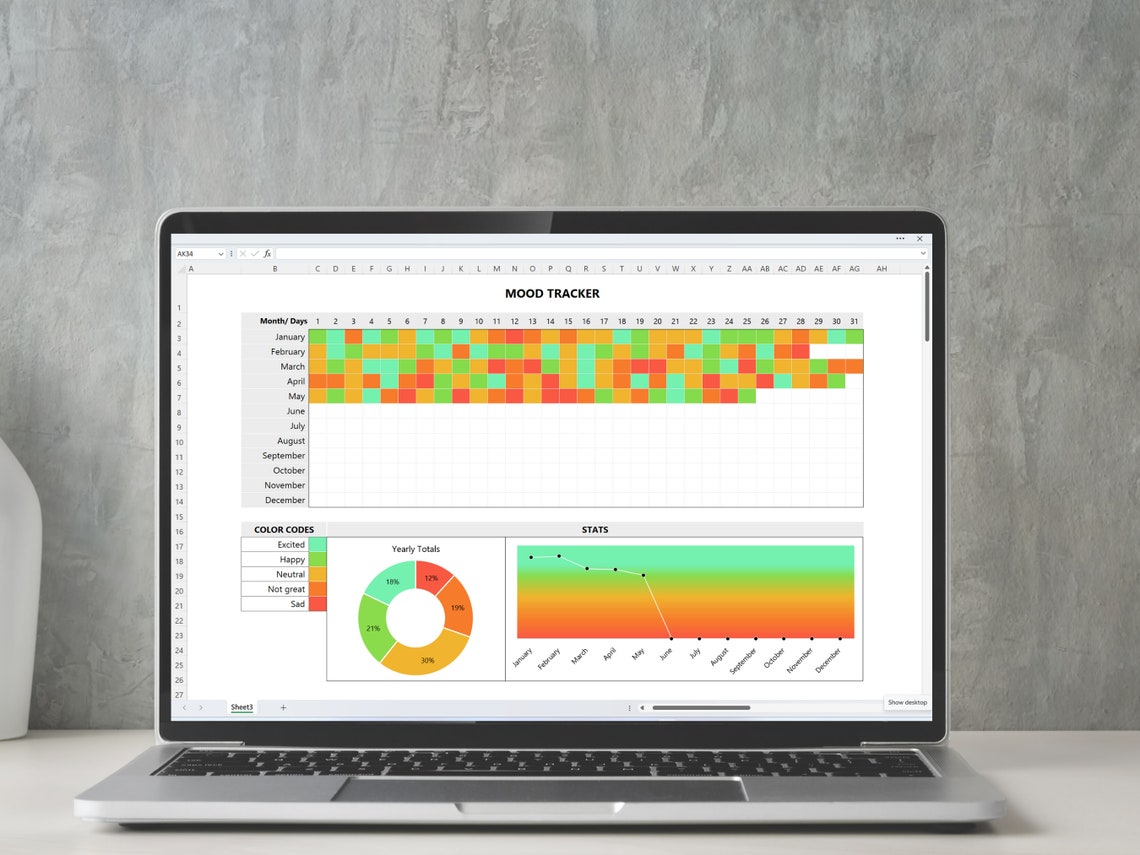 Digital Mood Tracker: Excel Spreadsheet, Mental Health Journal (instant ...