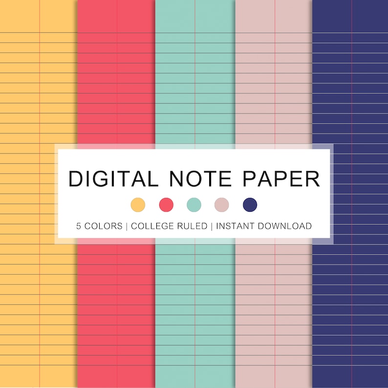 Digital Notebook Paper Templates Lined Paper Pack College Ruled 5 ...