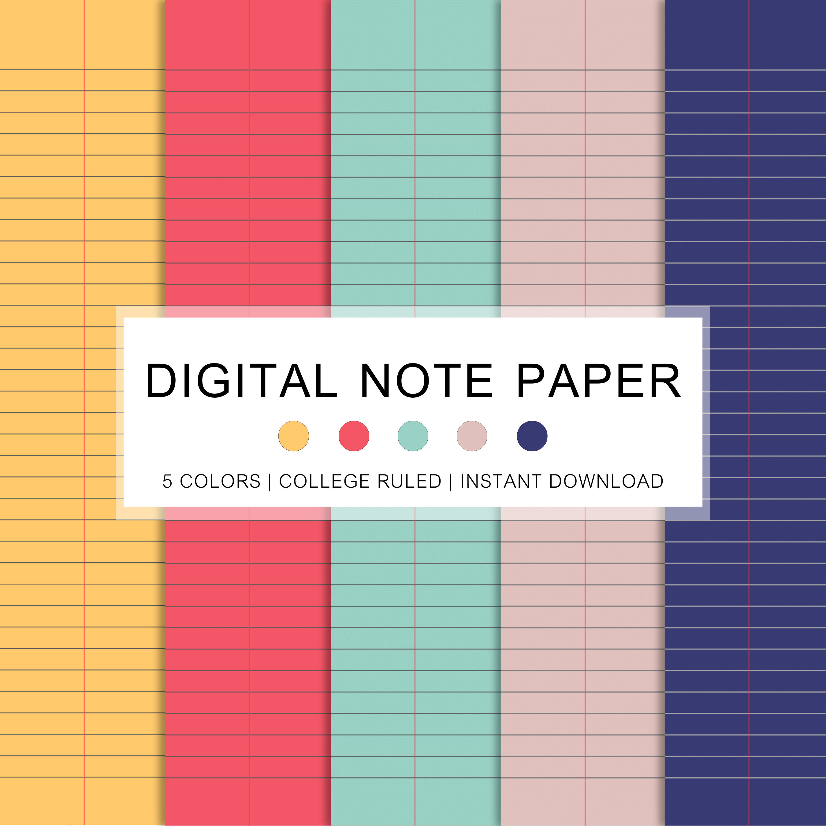 Digital Notebook Paper Templates Lined Paper Pack College Ruled 5 ...