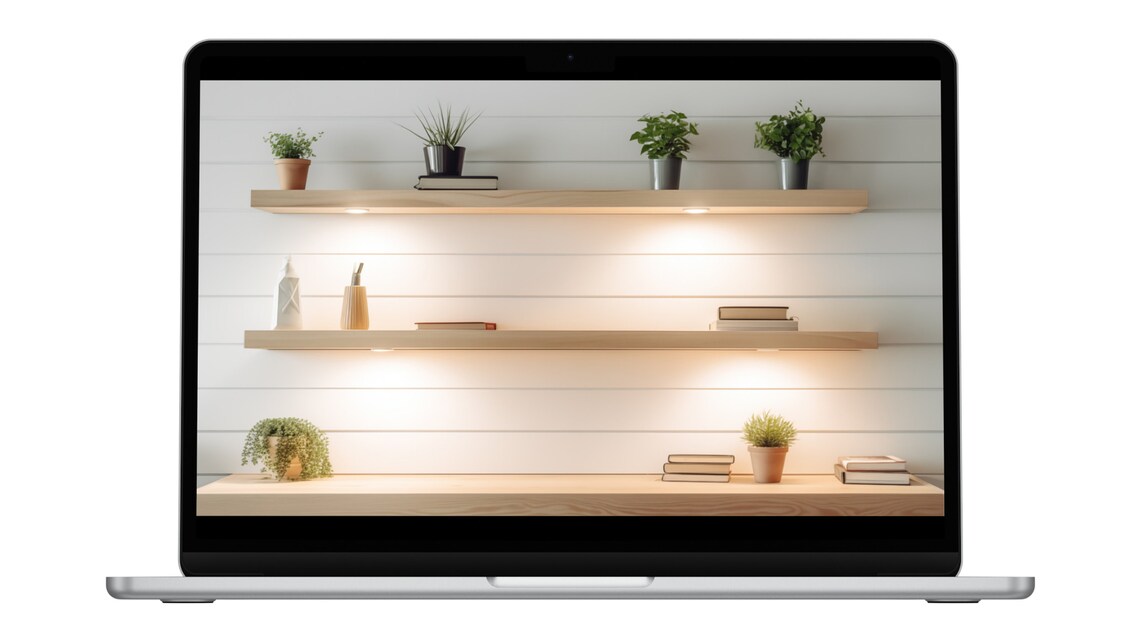 Minimalist Bookshelf Virtual Background: Modern Home Office (digital ...