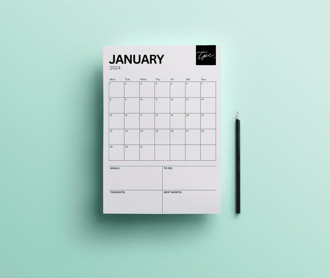 Printable Monthly Calendar 2024 Minimalist Calendar PDF Monthly Planner ...