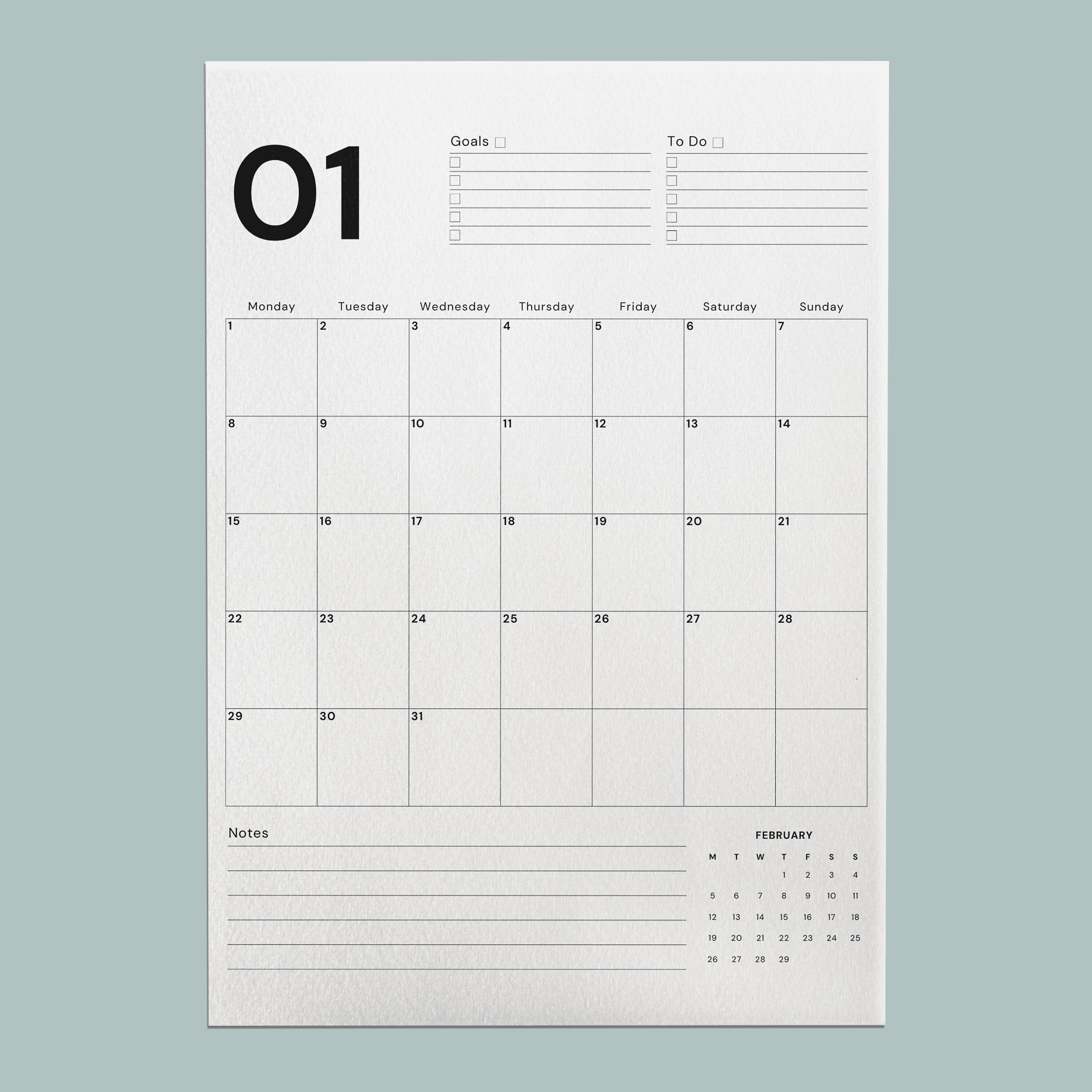 Printable 2024 Calendar Monthly Planner 2024 PDF, With Todo, Goals and ...