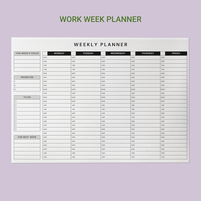 Weekly Work Planner - Etsy