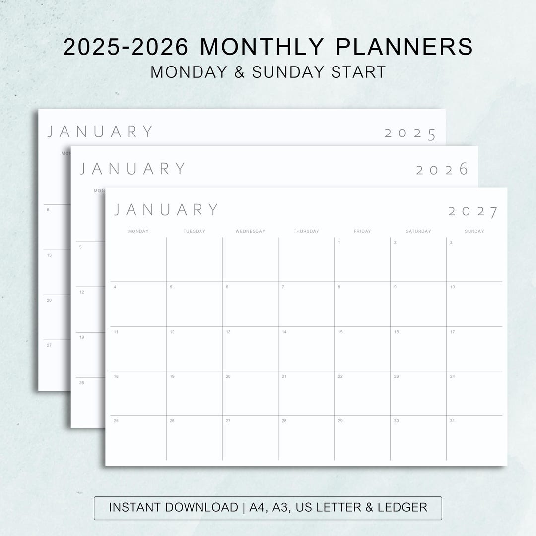 2025-2027 Monthly Calendar Printable: Minimalist Landscape Planner (PDF ...