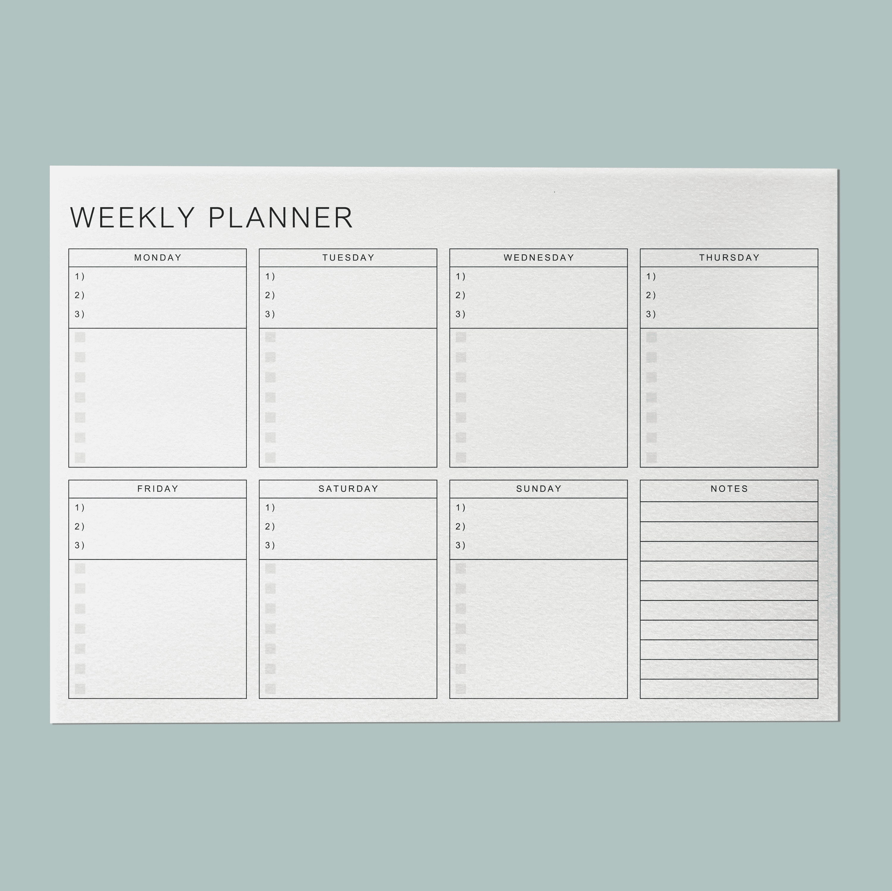 Printable Weekly Planner PDF Weekly Checklist Minimalist Weekly ...