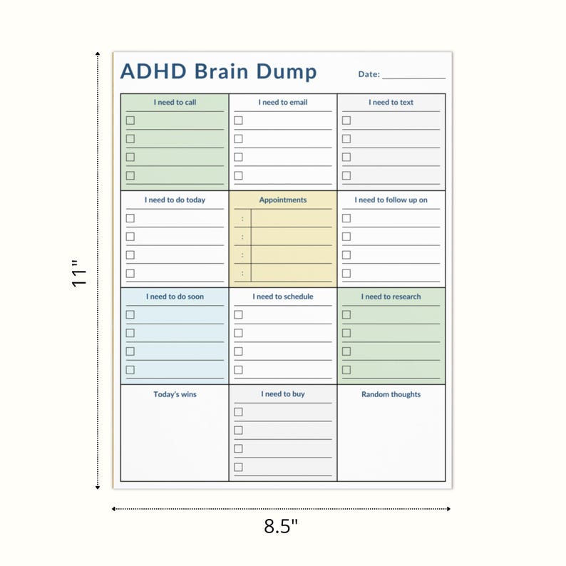 Daily Brain Dump Notepad: ADHD Mental Clarity Planner, 8.5x11 Tear-off ...