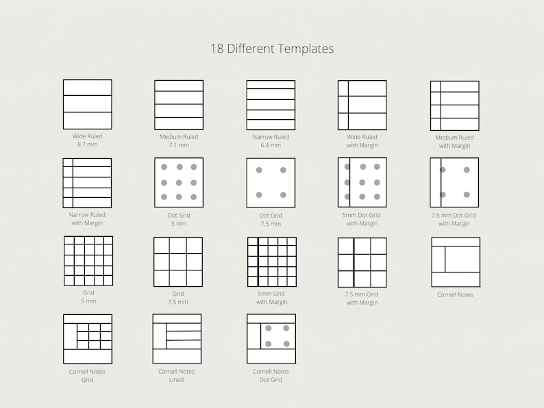 Printable Note Paper Bundle, Lined Graph Dot Grid Paper, 18 Different ...