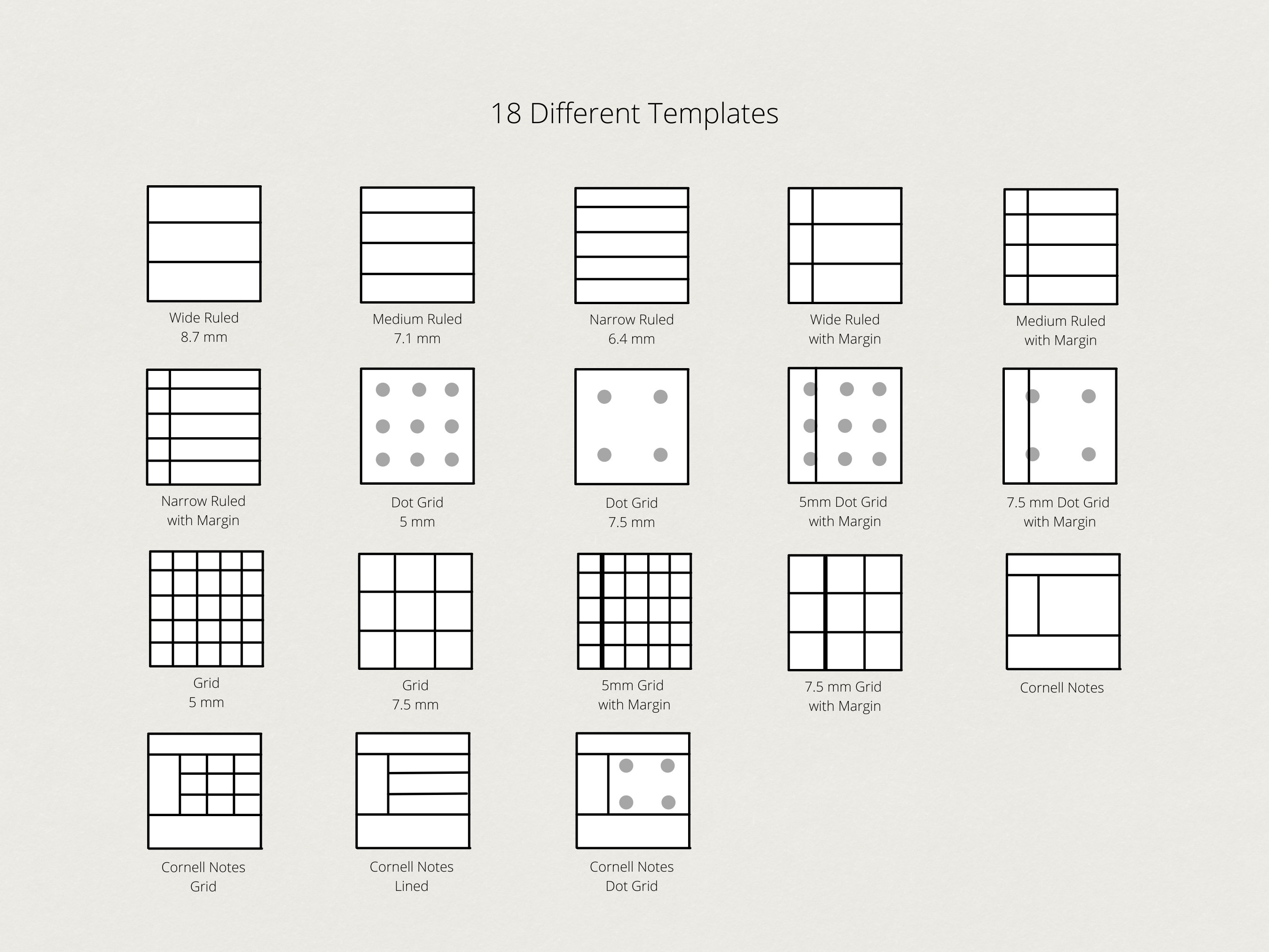 Printable Note Paper Bundle, Lined Graph Dot Grid Paper, 18 Different ...