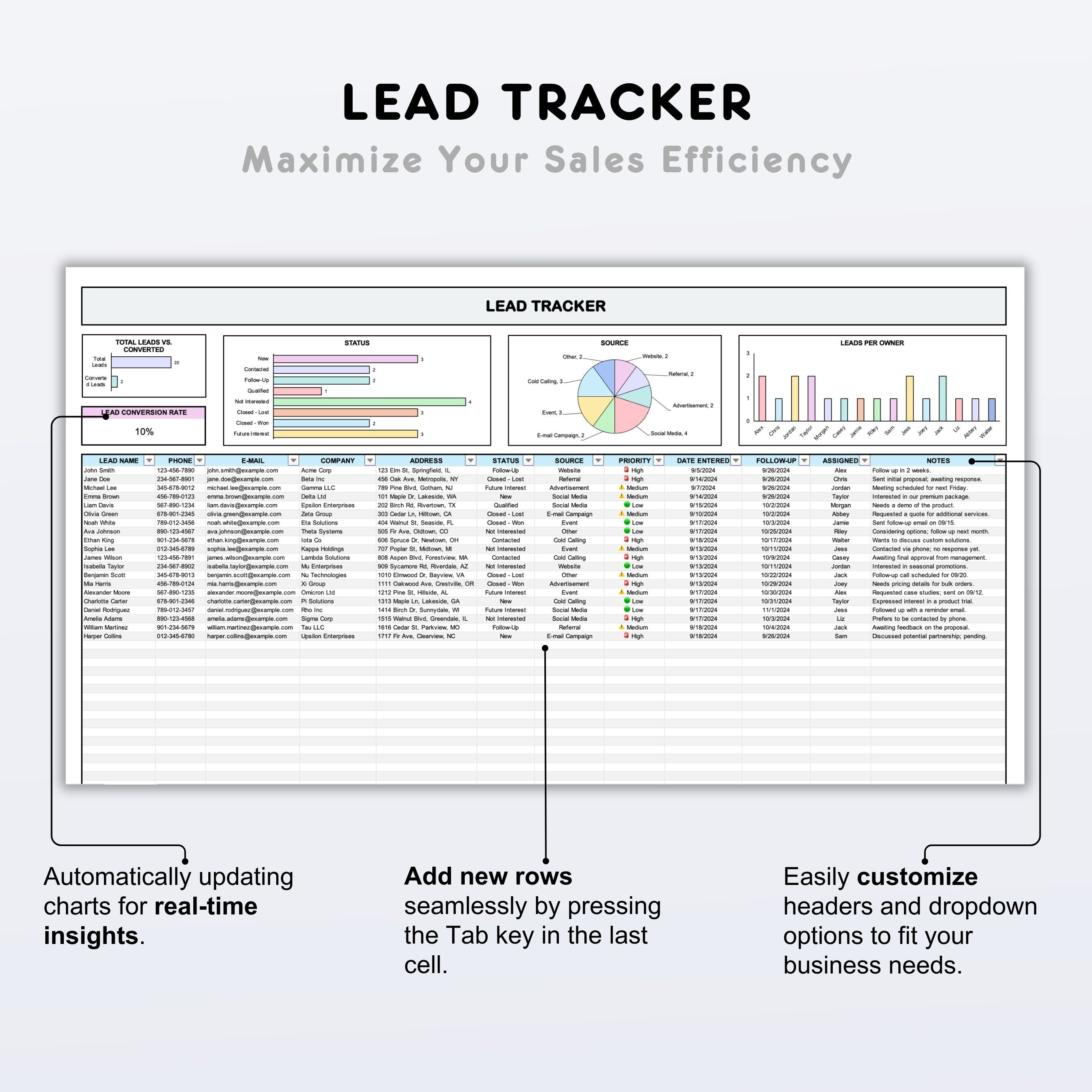 Lead Tracker Excel Template: Client & Sales Management CRM (digital ...