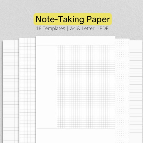 Printable Note Paper Bundle Lined Graph Dot Grid Paper 18 - Etsy