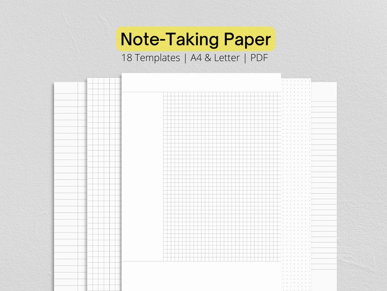 Printable Note Paper Bundle, Lined Graph Dot Grid Paper, 18 Different ...