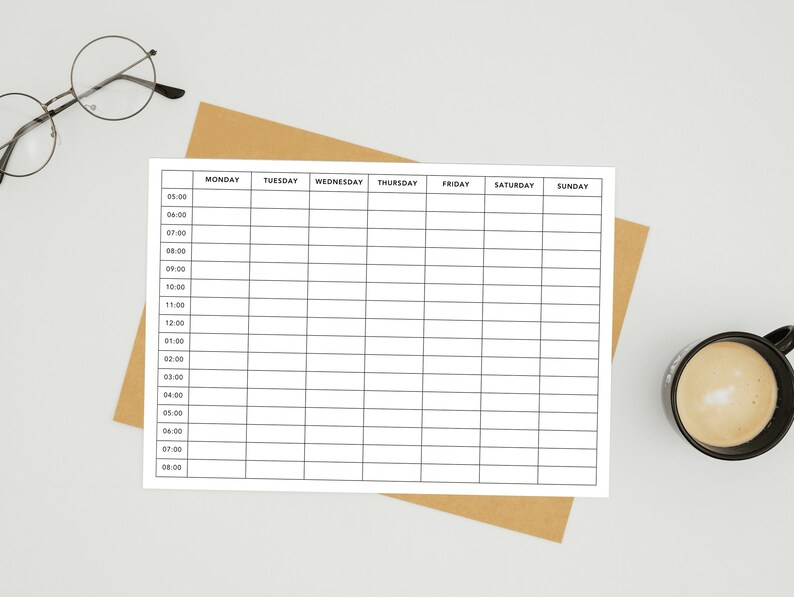 Weekly Schedule Printable Weekly Planner Template, Hourly Weekly Agenda ...