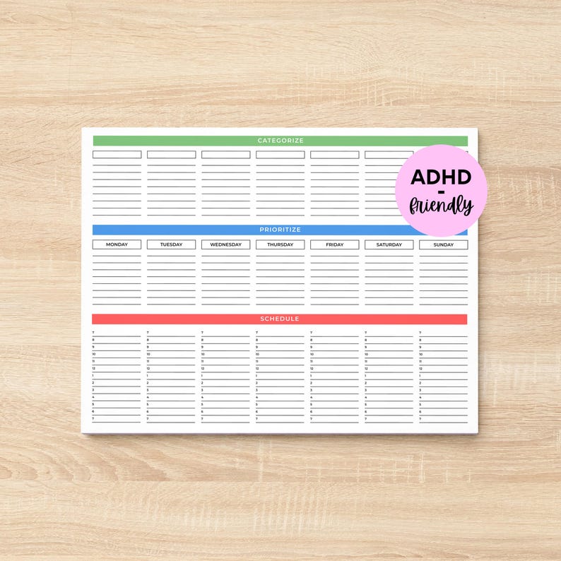 Weekly Planner Pad Funnel Down System Daily ADHD Planner, Tear-away ...