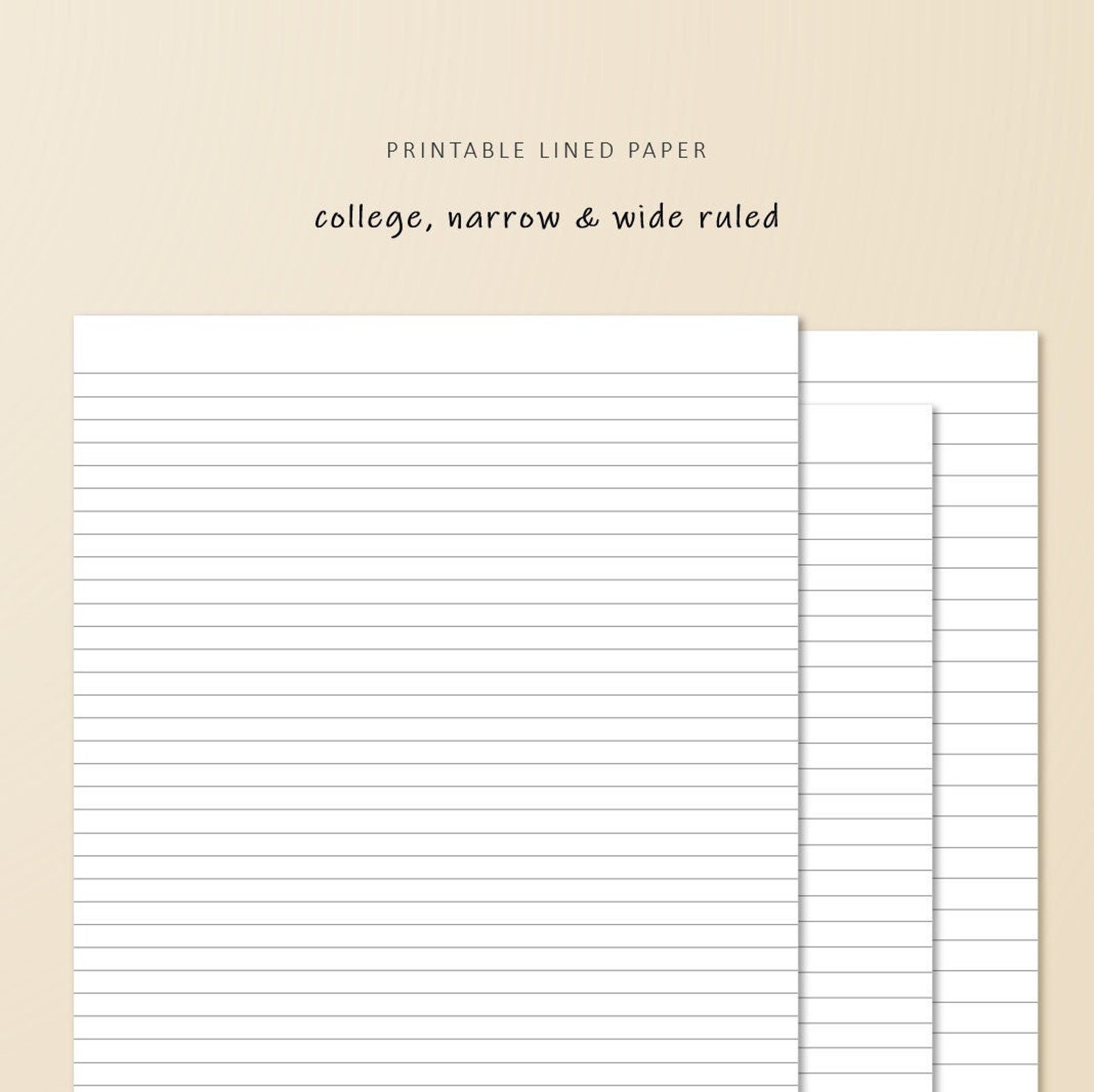 Printable Lined Paper Wide Ruled Paper College Ruled Paper - Etsy