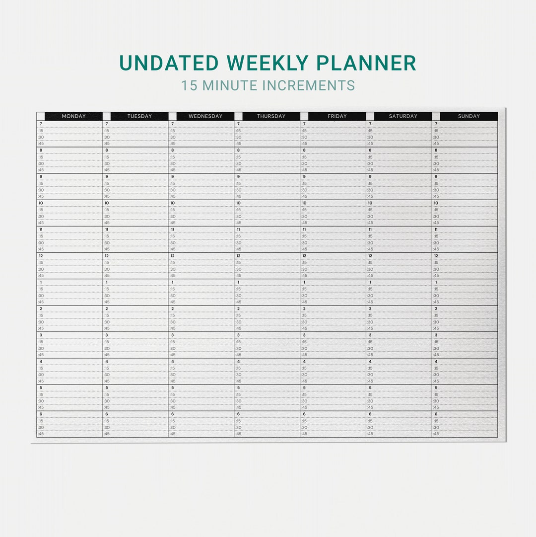 Undated Weekly Planner Printable 15 Minute Planner Template 15 Minute ...