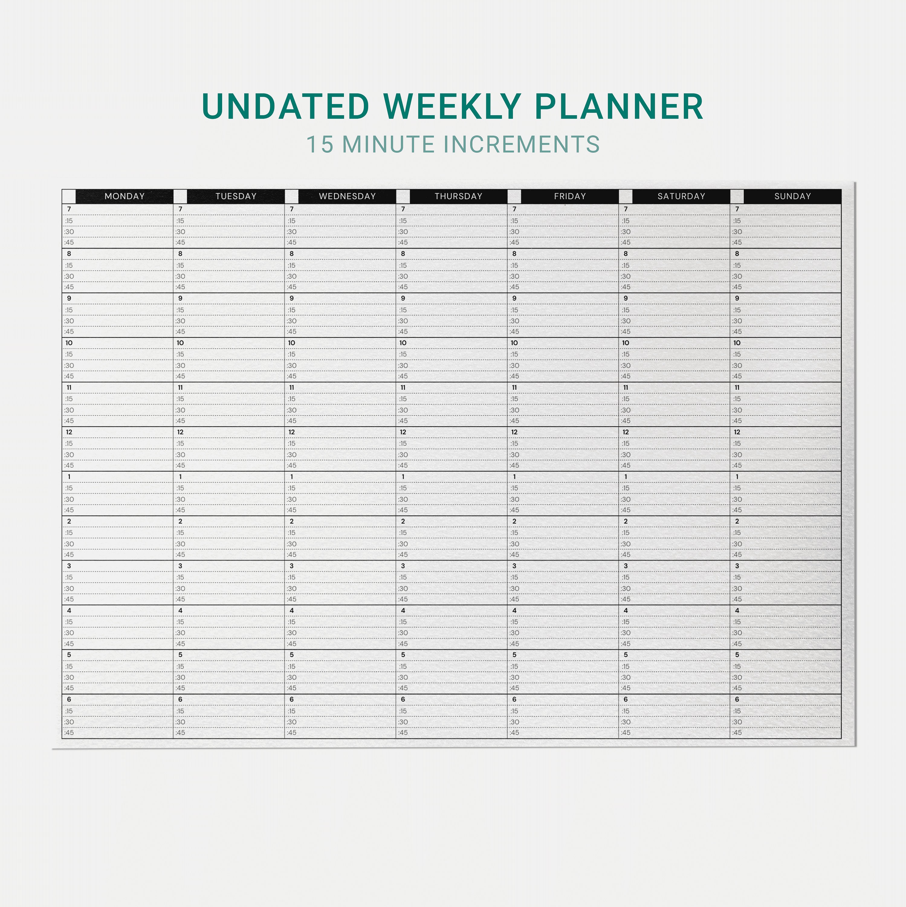 Undated Weekly Planner Printable 15 Minute Planner Template 15 Minute ...