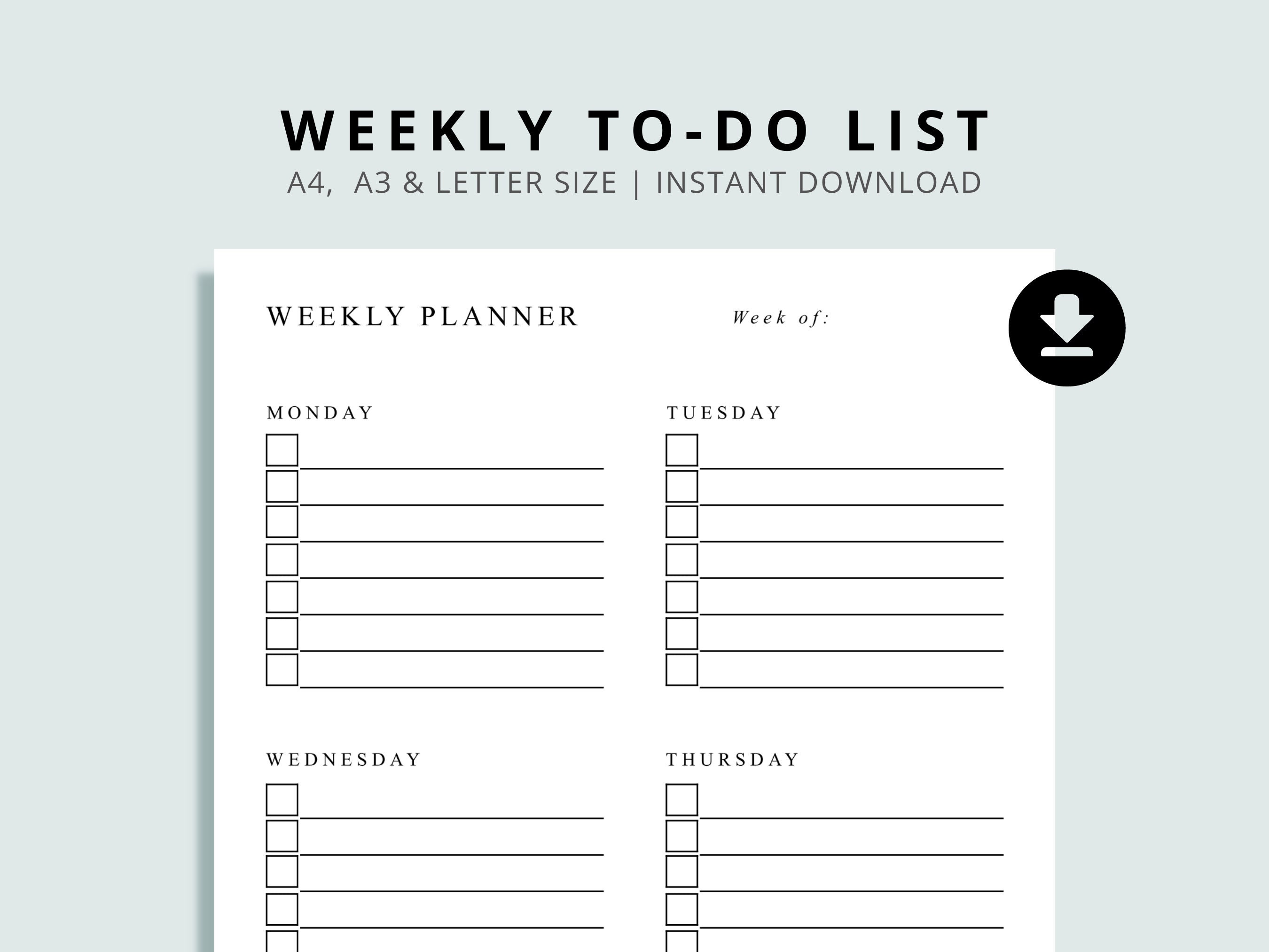 Weekly to Do List Printable Minimalist Weekly Planner Daily - Etsy