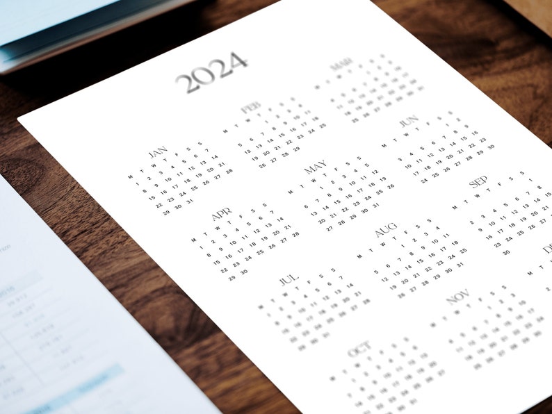 Printable 2024 Year Calendar PDF Minimalist Year Overview 2024 - Etsy