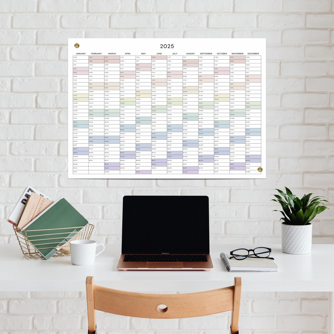 2025 Rainbow Yearly Calendar: Printable PDF Wall Planner (digital ...