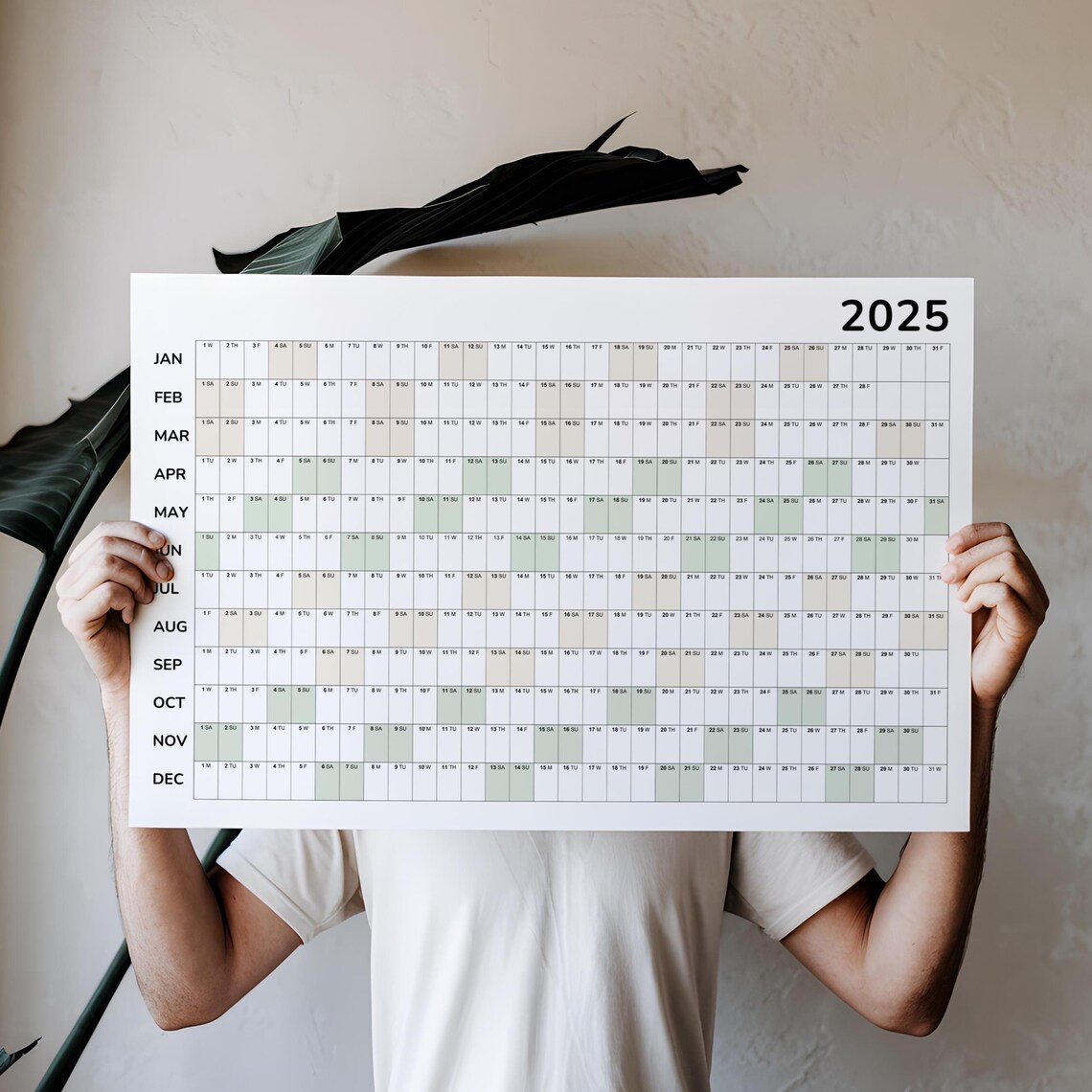 2025 Minimalist Wall Calendar: Beige & Green PDF Planner (digital ...
