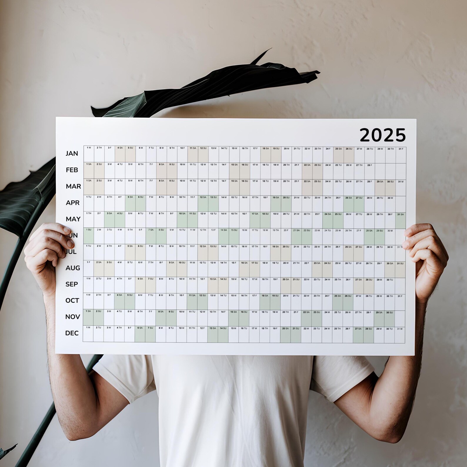 2025 Minimalist Wall Calendar: Beige & Green PDF Planner (digital ...