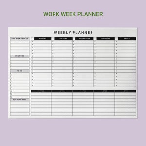 Printable Work Week Planner Daily Schedule Printable PDF Undated Weekly ...