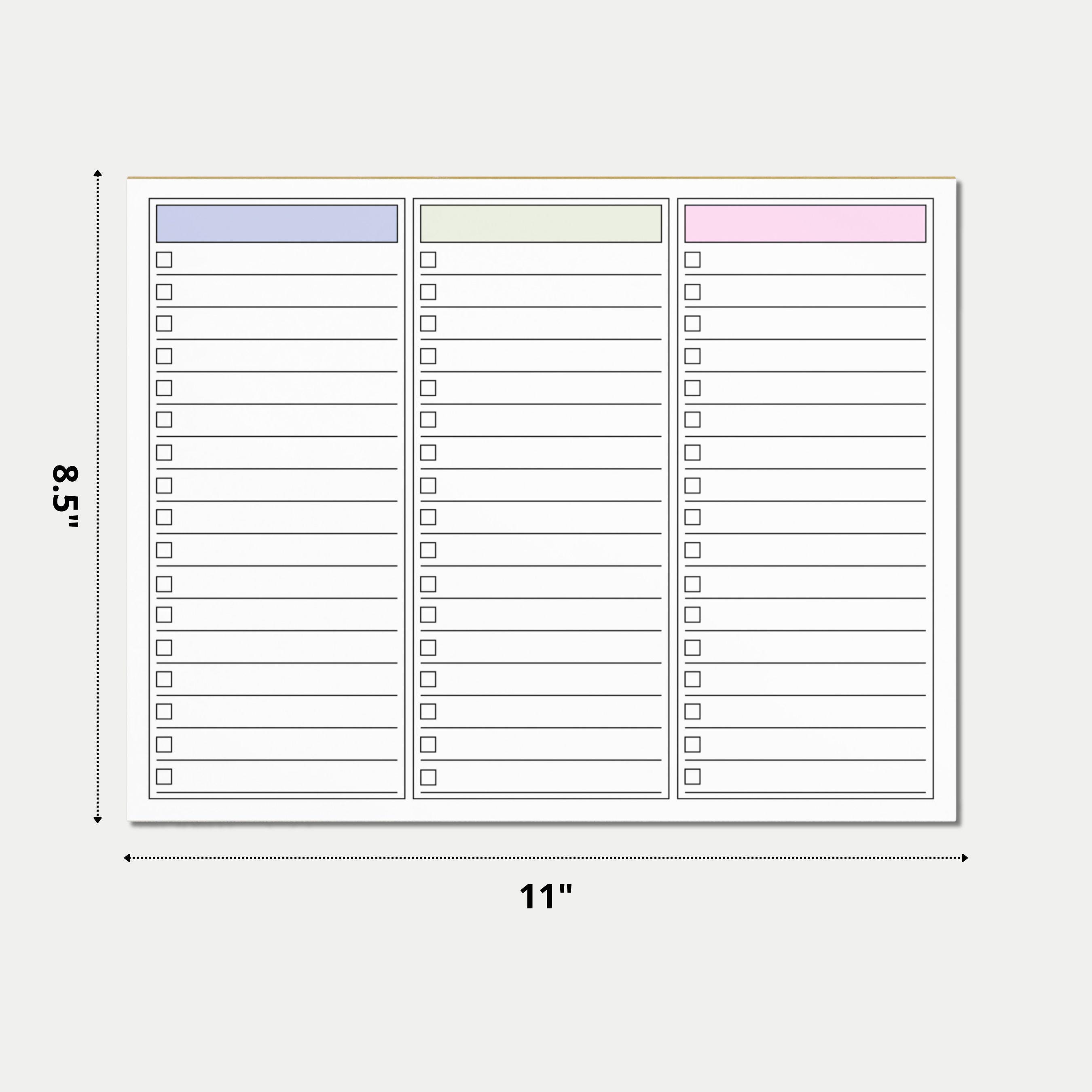 3 Column to Do List Notepad Landscape | Letter Sized Checklist Pad 8 ...