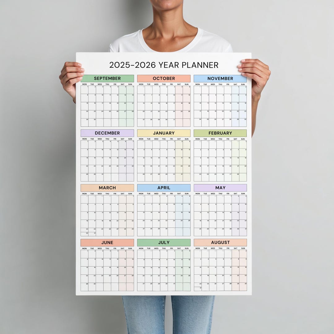 2025-2026 Academic Year Wall Planner: Rainbow Vertical Grid (PDF & PNG ...