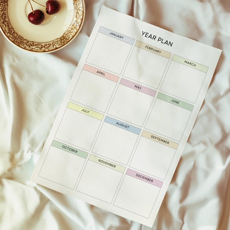 Undated Year Planner Printable Pastel Yearly Goal Planner, Vision Board ...