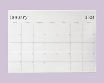 Printable Minimalist Calendar 2024, Monthly Planner, A4 Letter A3 ...
