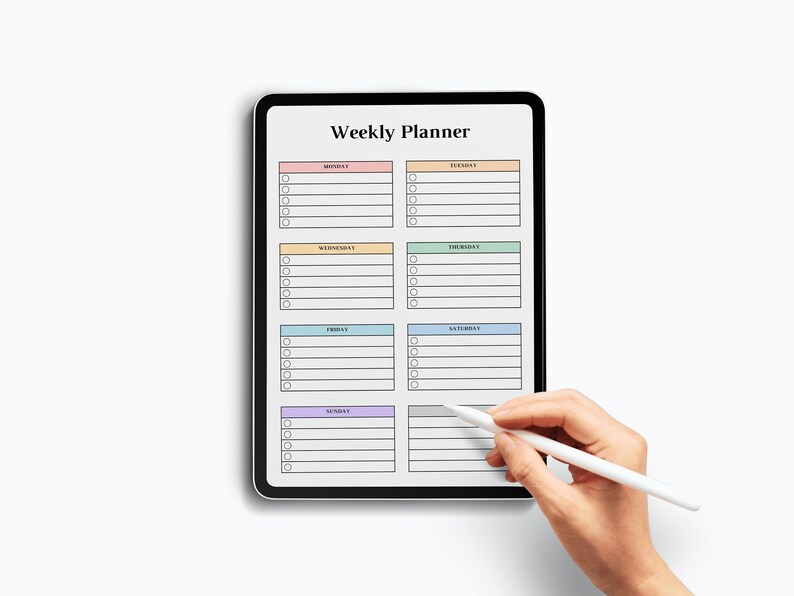 Digital Weekly Planner PDF Printable Weekly Checklist Template ...