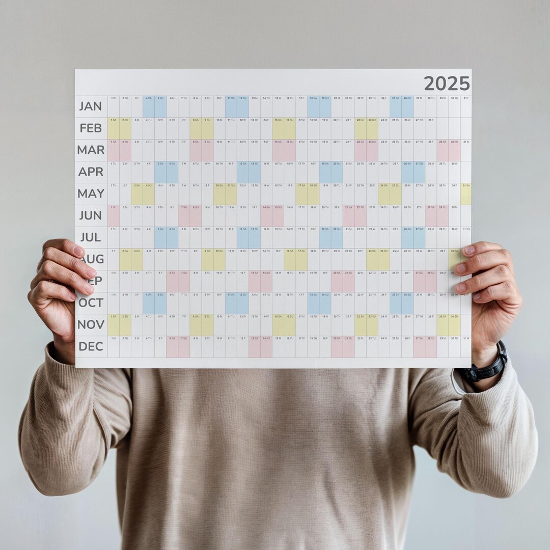 2025 Yearly Calendar Wall Planner, Digital Download PDF, Printable A1 ...