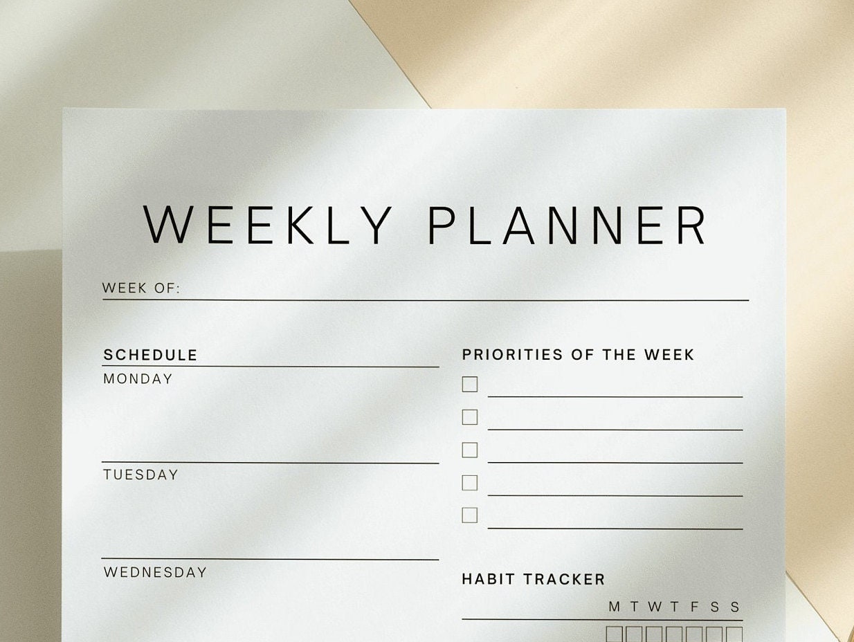Weekly Planner Printable Minimalist Weekly Planner PDF, Weekly ...