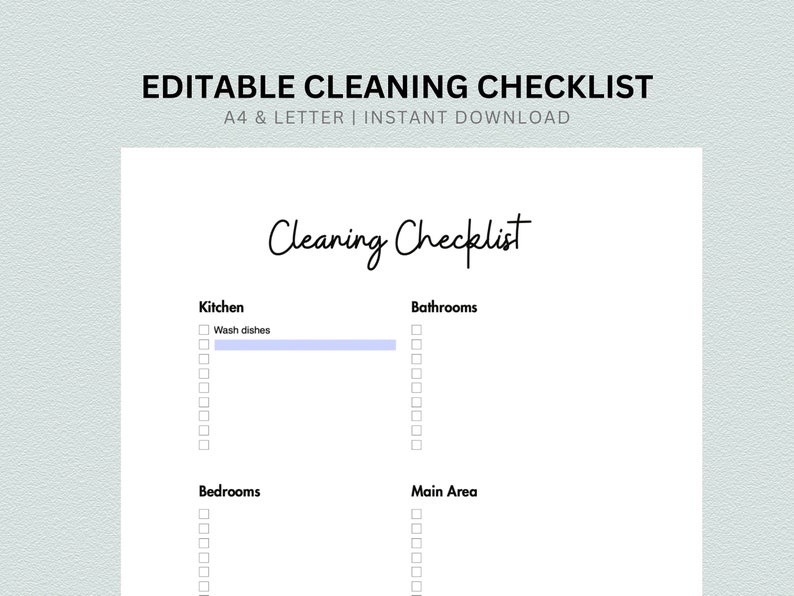 Cleaning Checklist Printable and Digital PDF With Fillable - Etsy