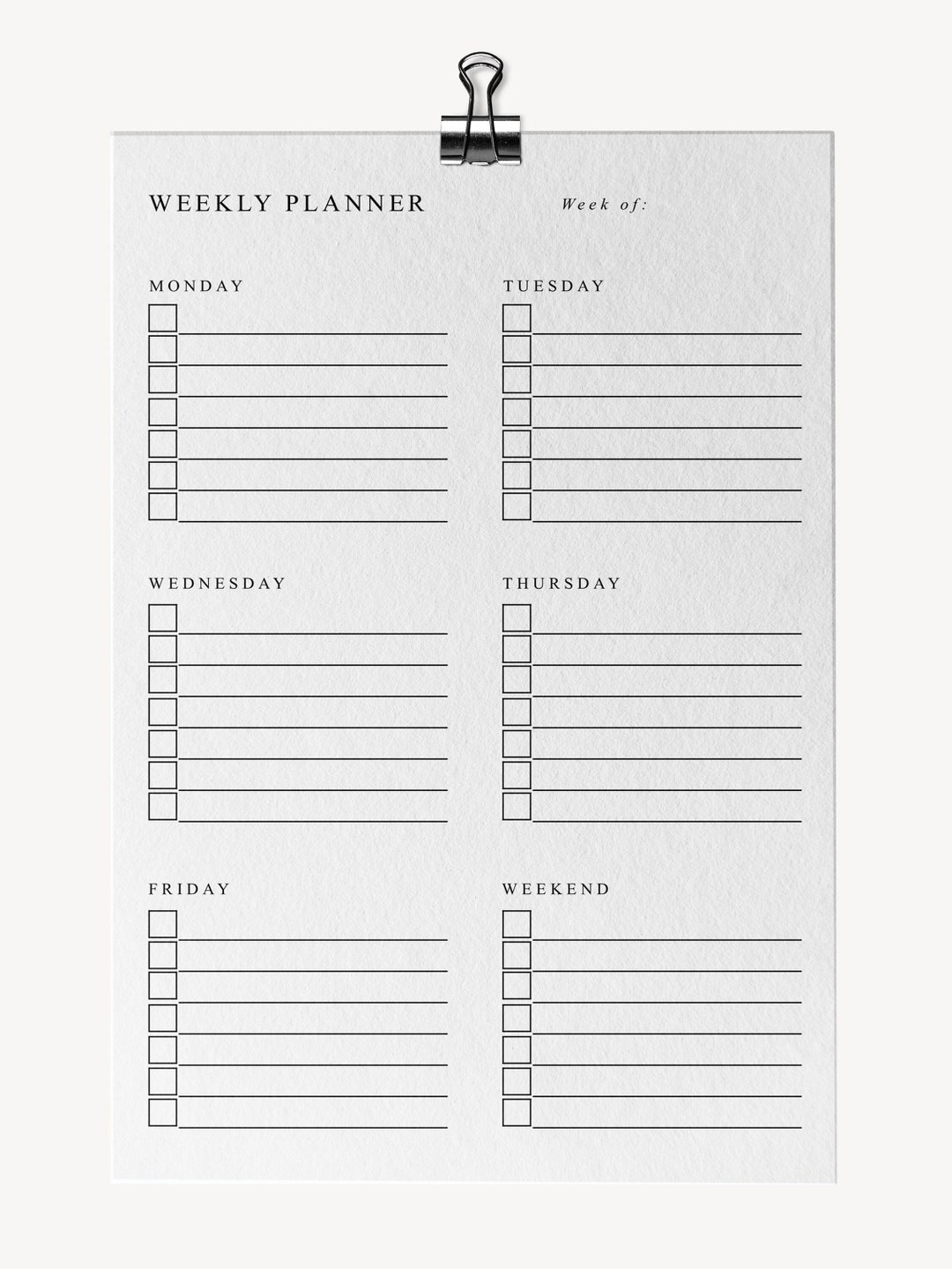 Weekly to Do List Printable, Minimalist Weekly Planner, Daily Checklist ...