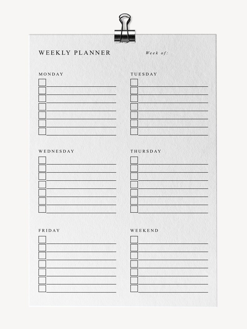 Weekly to Do List Printable, Minimalist Weekly Planner, Daily Checklist ...