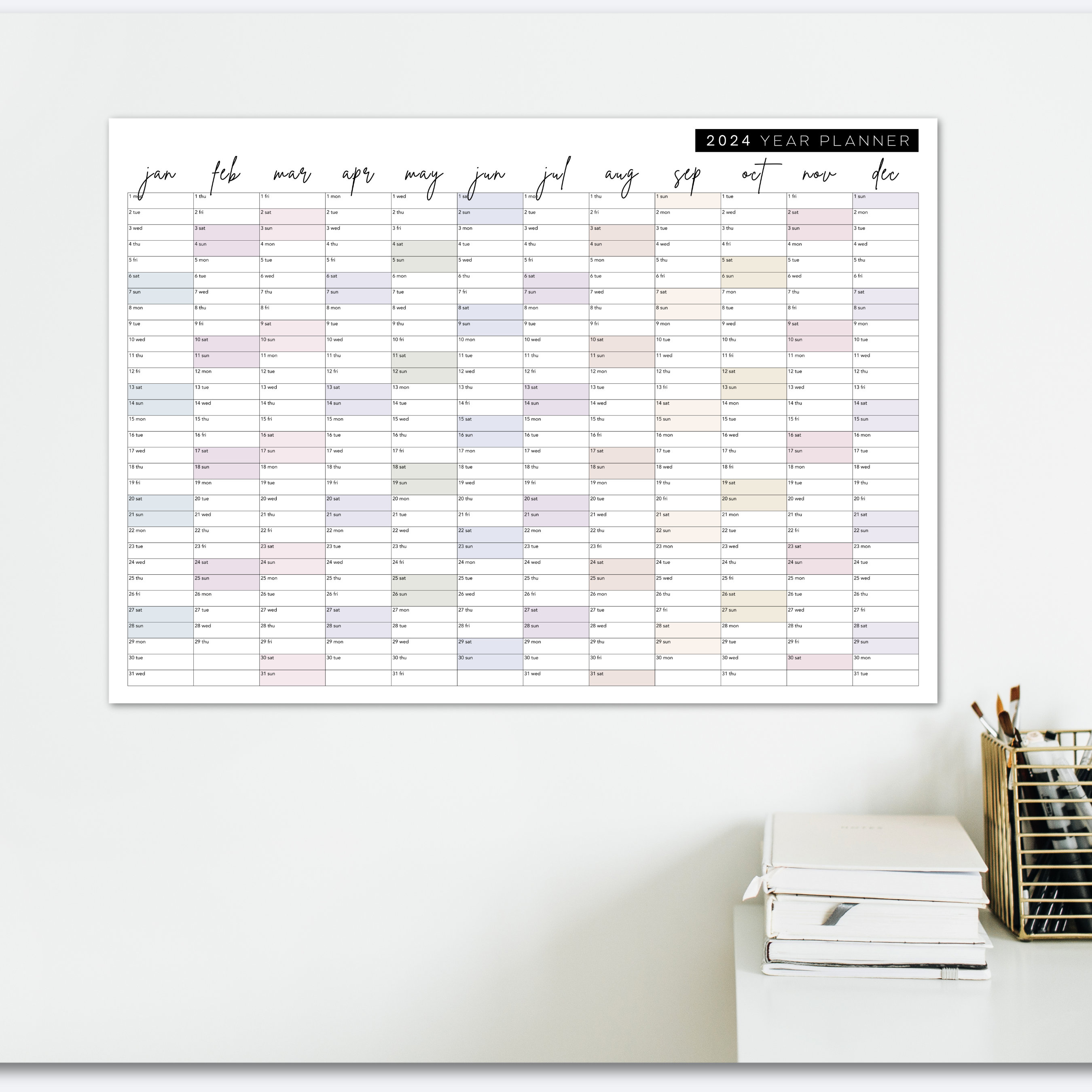 Large Wall Calendar 2024 Printable Year Calendar 2024 Annual Planner ...