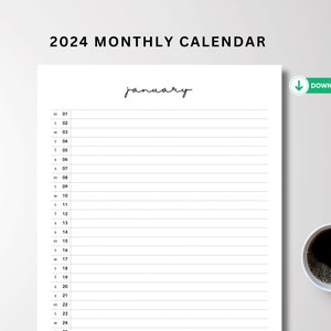 Minimalist 2024 Calendar PDF Printable Monthly Planner 2024 Download ...