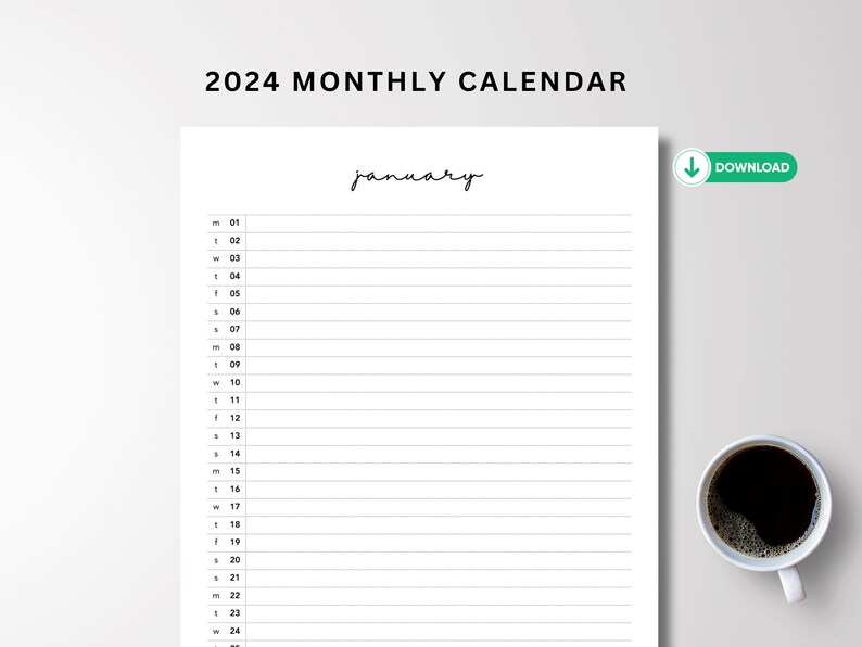 Minimalist 2024 Calendar PDF Printable Monthly Planner 2024 Download ...