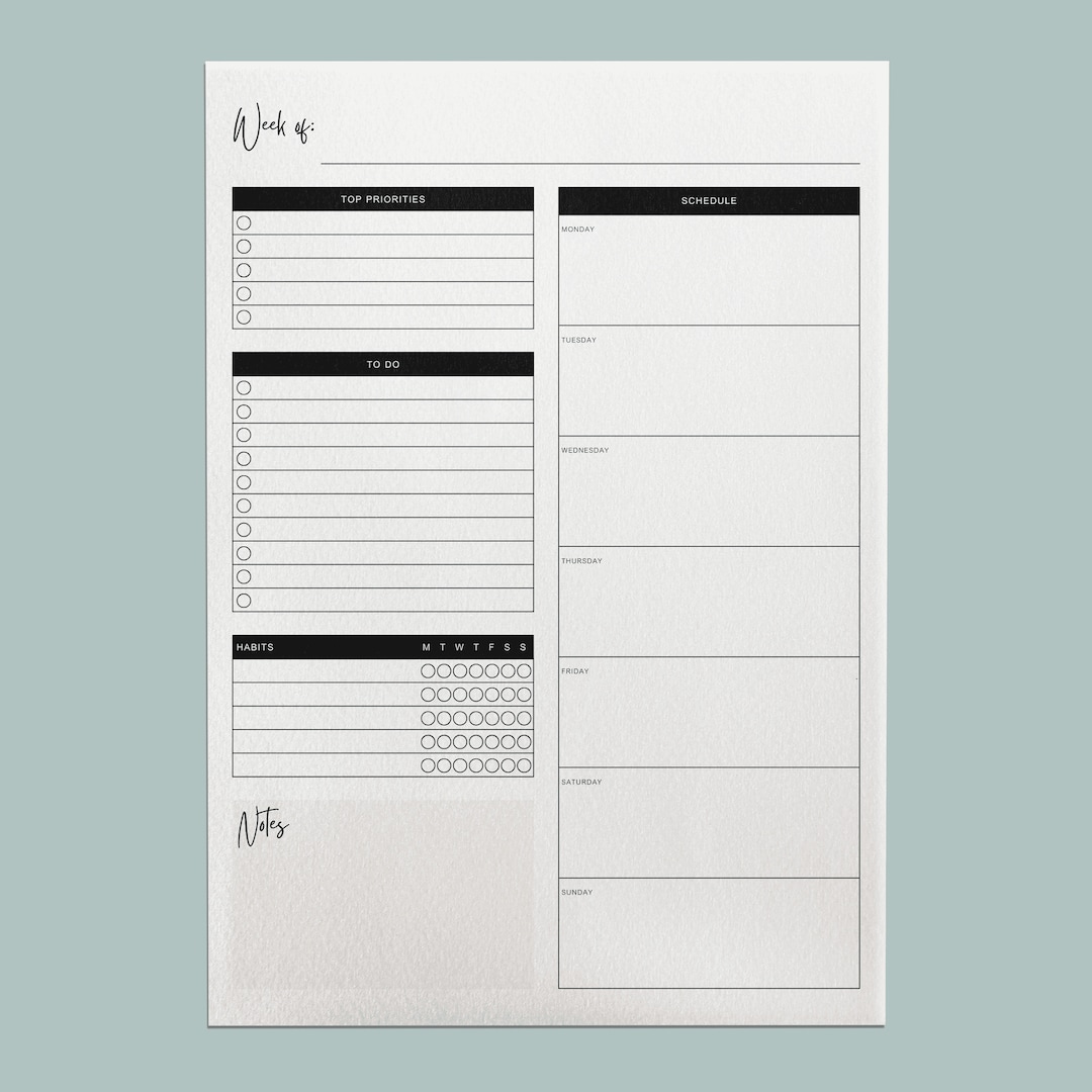 Weekly Planner Printable Weekly Schedule PDF Undated Weekly Planner ...
