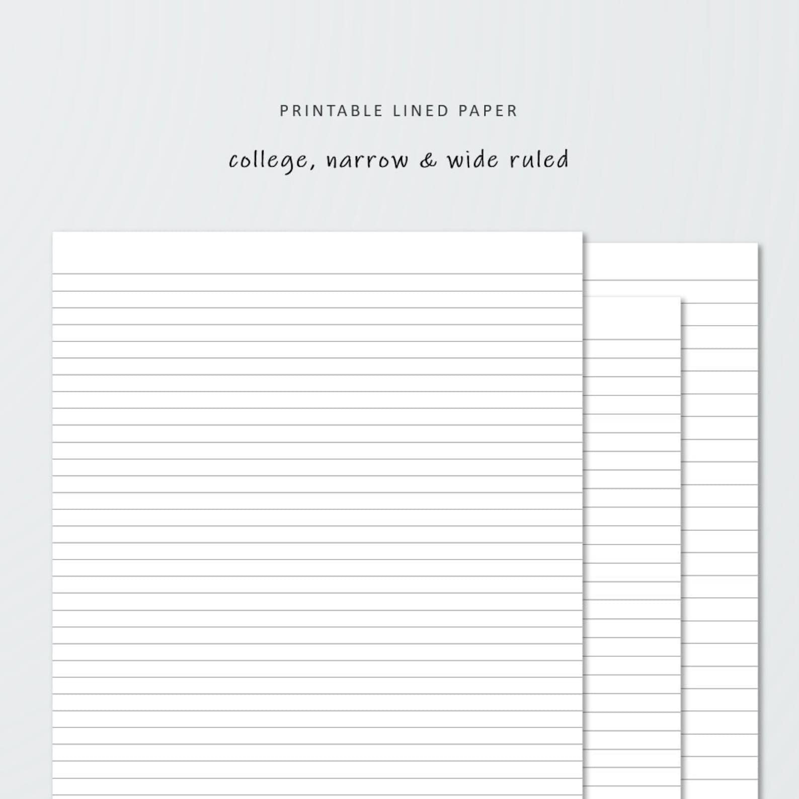 Printable Lined Paper Bundle 6 Templates Wide, Narrow and College Ruled ...